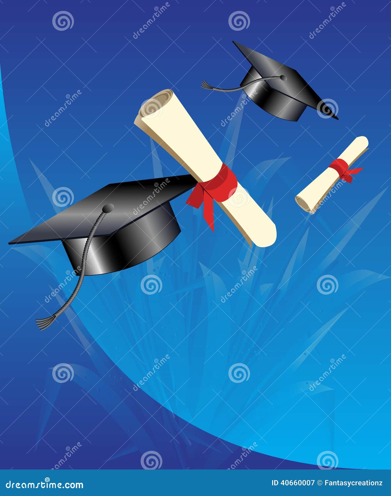 Graduation Hats In The Air Vector Illustration, Graduate Caps Trowing ...