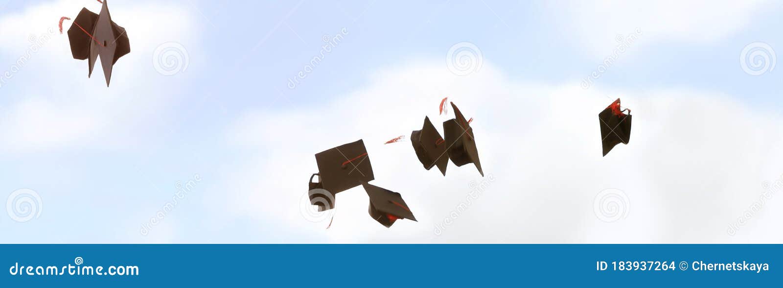 Graduation Hats in Air. Banner Design Stock Photo - Image of college ...