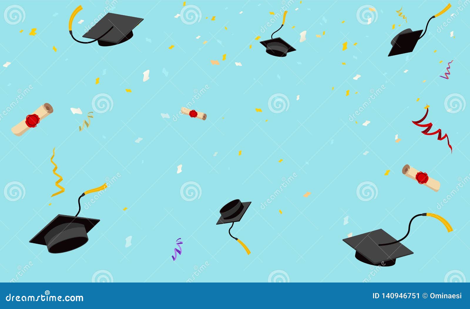 Graduation Hats In The Air Vector Illustration, Graduate Caps Trowing ...