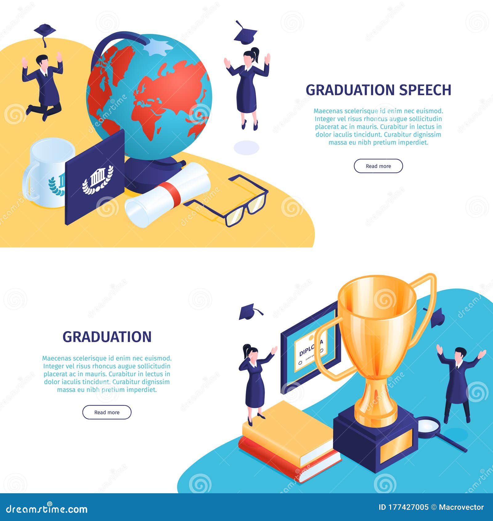Graduation Horizontal Banners Set Stock Vector - Illustration of ...