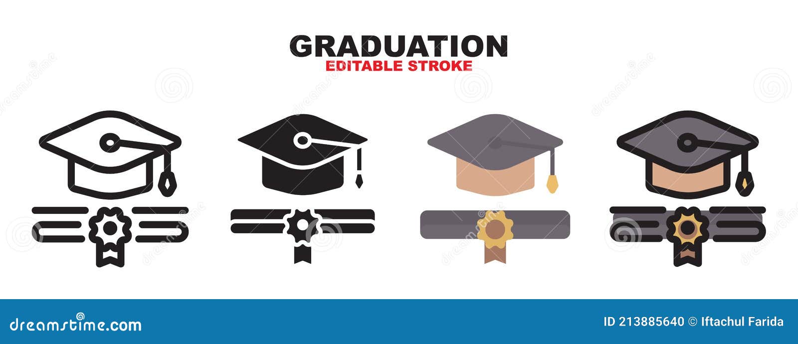 Graduation Icon Set with Different Styles. Editable Stroke and Pixel ...