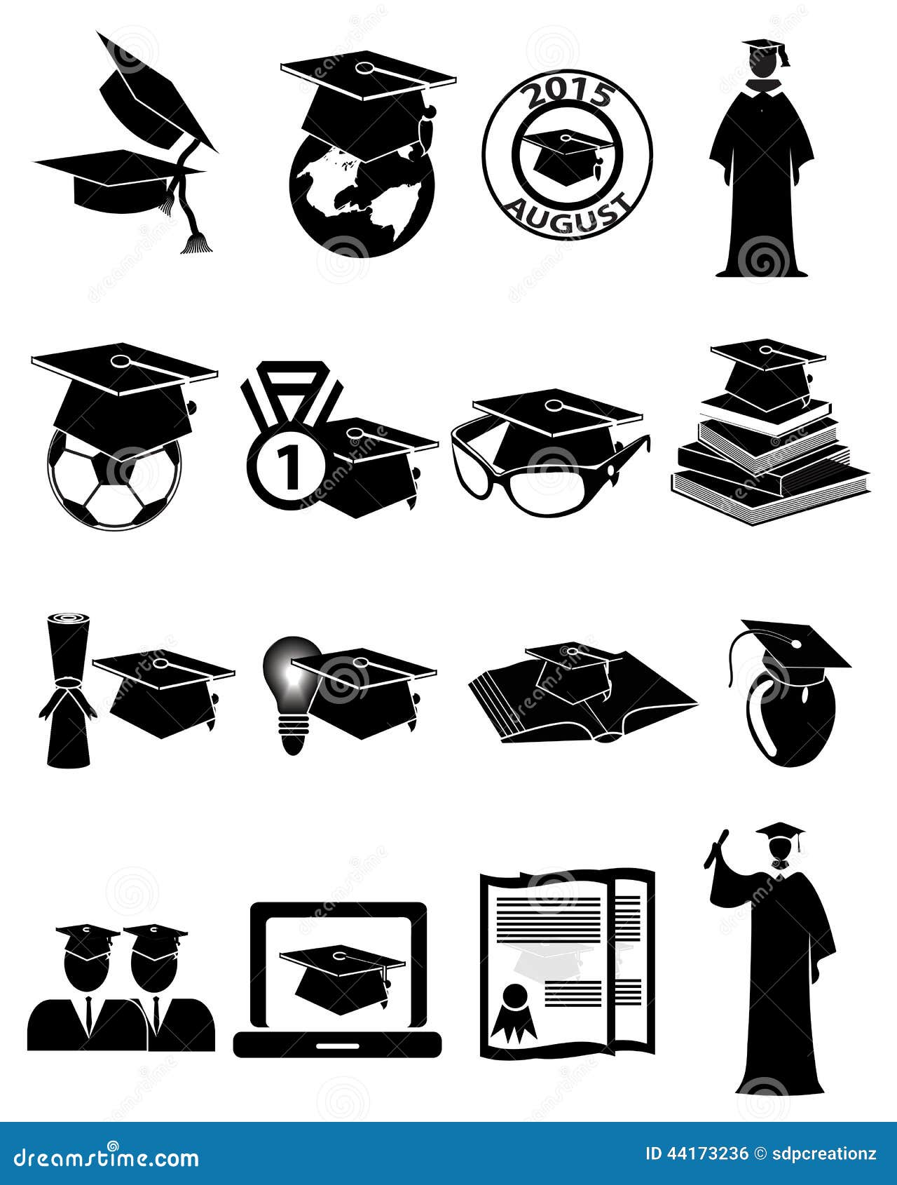 Graduation Icons Set stock vector. Illustration of abstract - 44173236