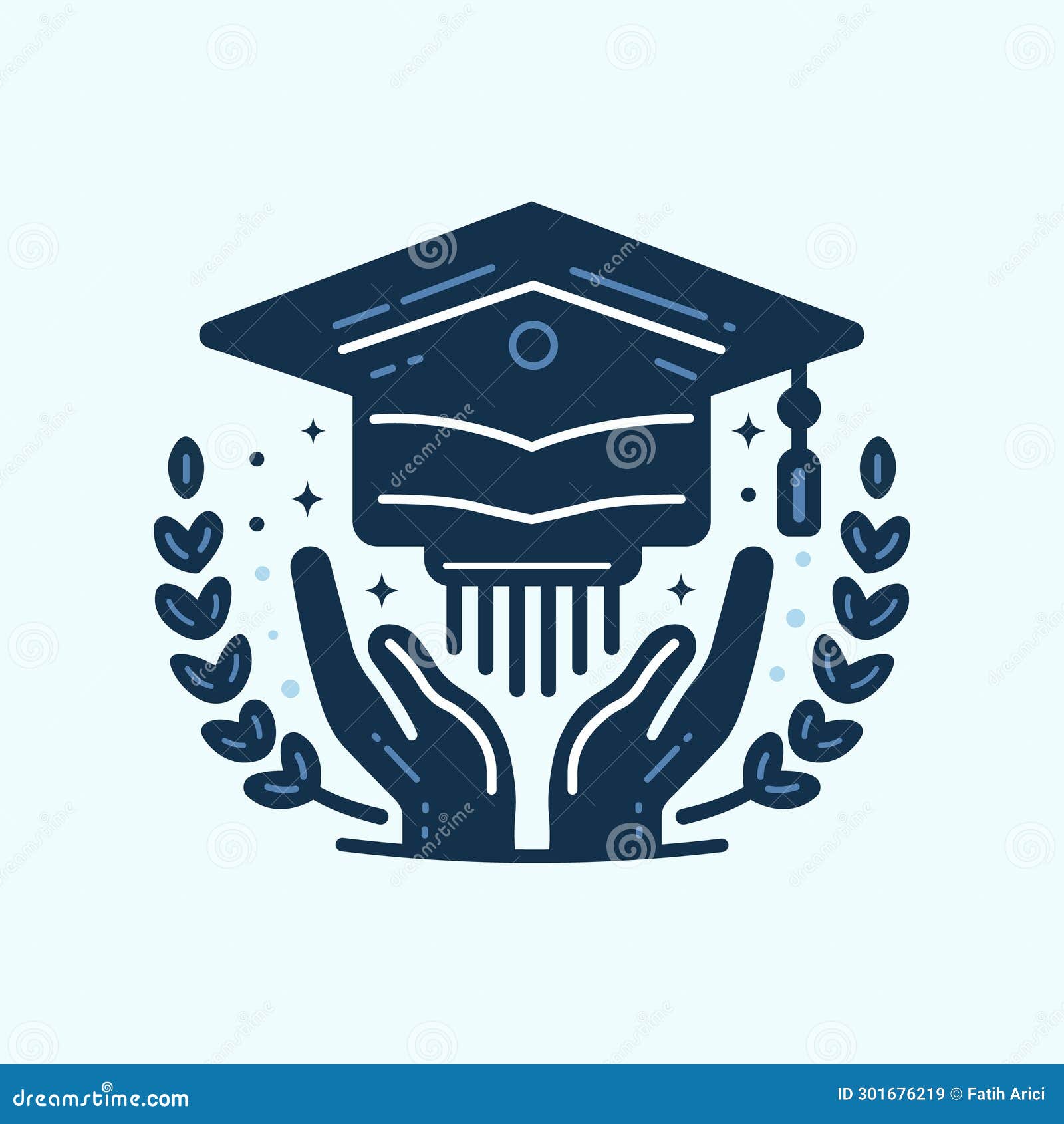 Graduation Logo with Laurel Wreath, Hands and Graduation Cap Elements ...