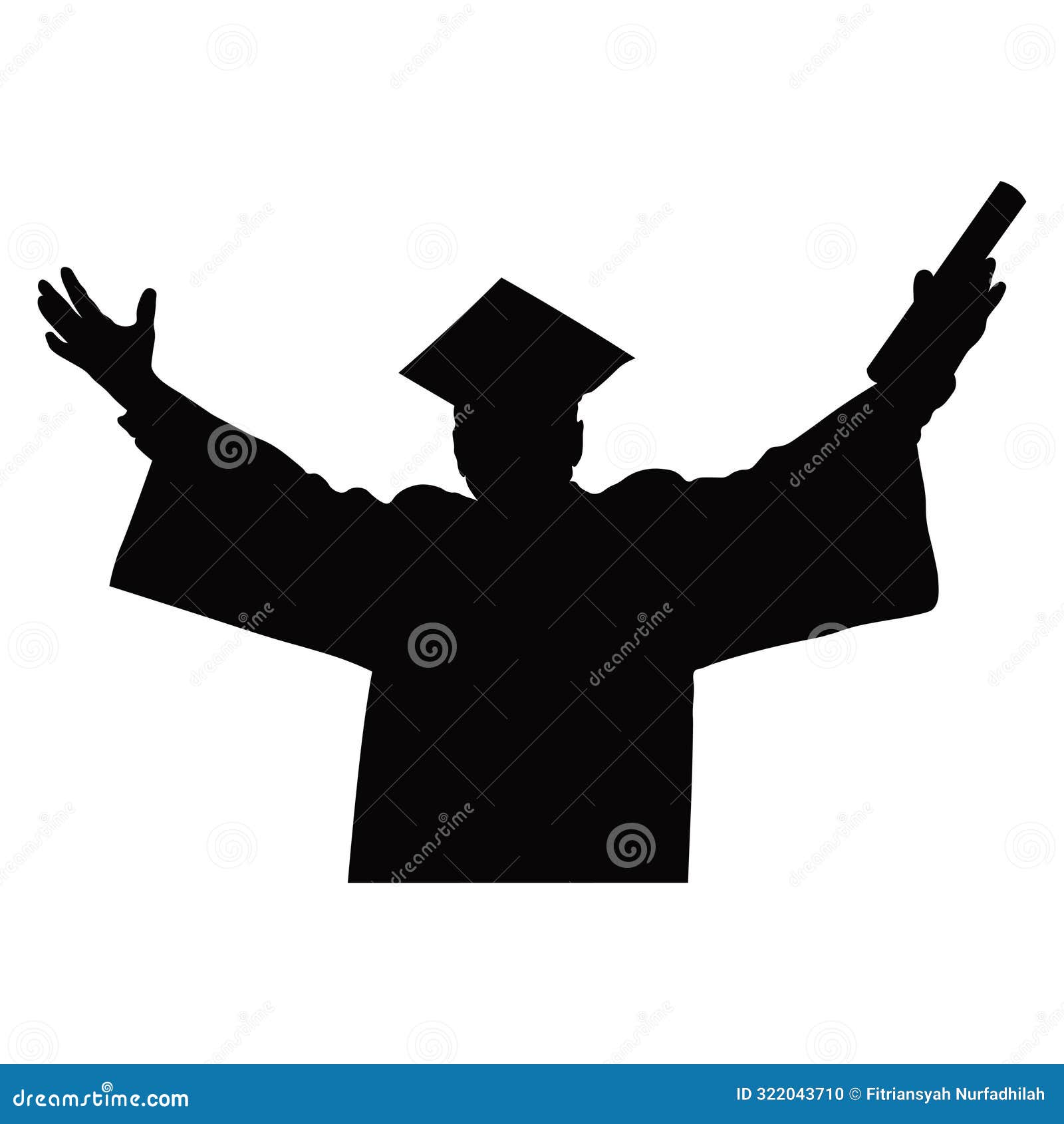 Graduation Man Pose Silhouette on White Background. Vector Illustration ...