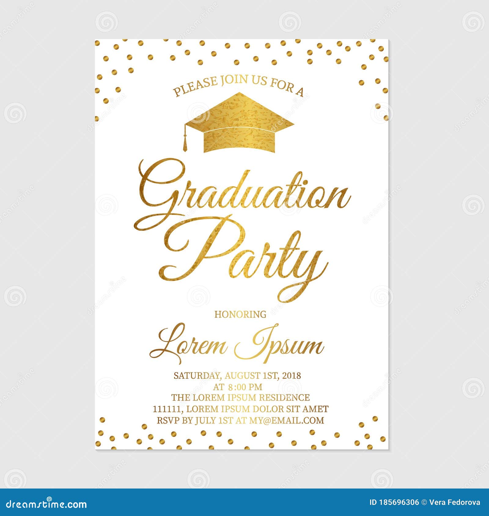 Graduation Party Invitation Card Template Gold Glitter Polka Dots Grad Party Invite Graduation