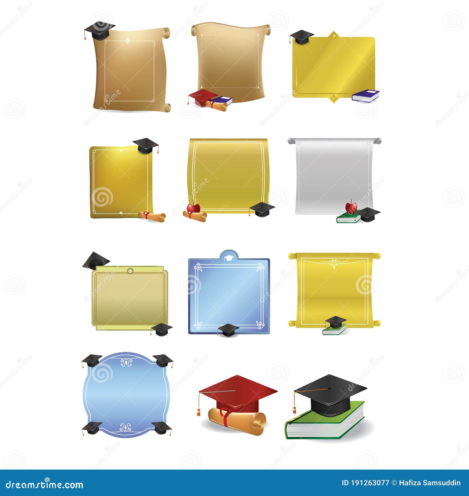 Graduation Scroll and Frame Set. Vector Illustration Decorative Design ...
