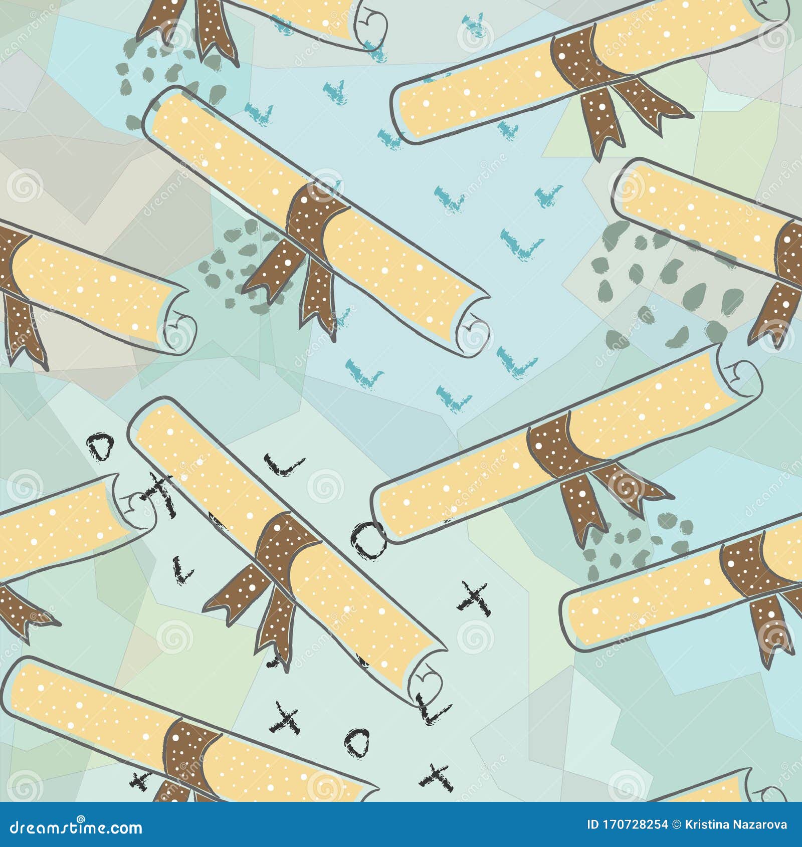 Graduation Seamless Hand Drawn Pattern. Cute Design Stock Illustration ...