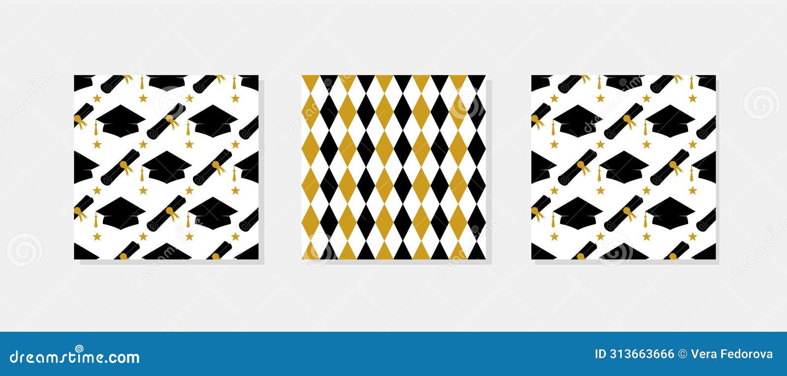 Graduation Seamless Pattern. Set of 3. Grad Ceremony Backdrop Stock ...
