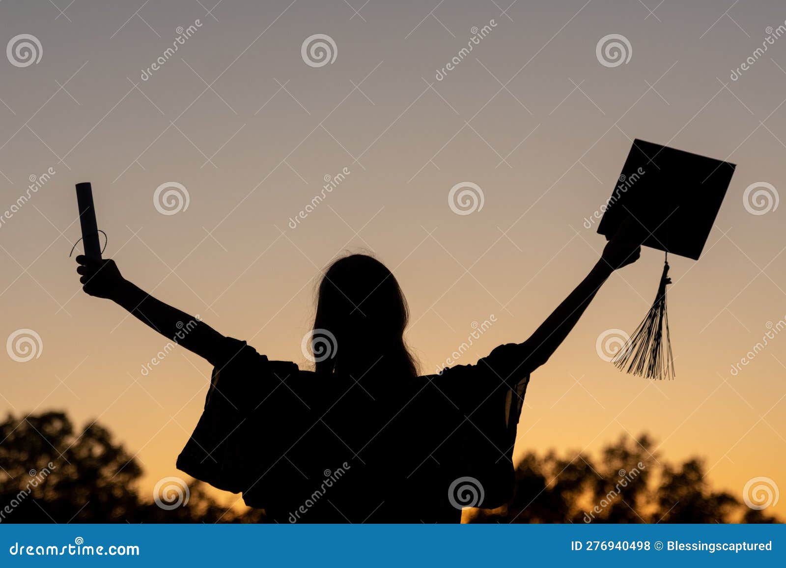 A Graduation Senior Celebrating at Sunset Stock Photo - Image of girl ...