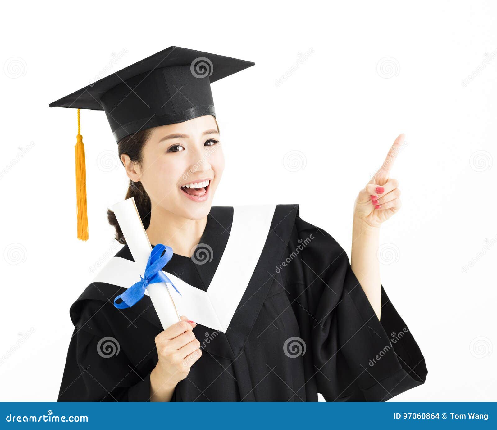 Graduation Showing Diploma and Pointing Gesture Stock Photo - Image of ...