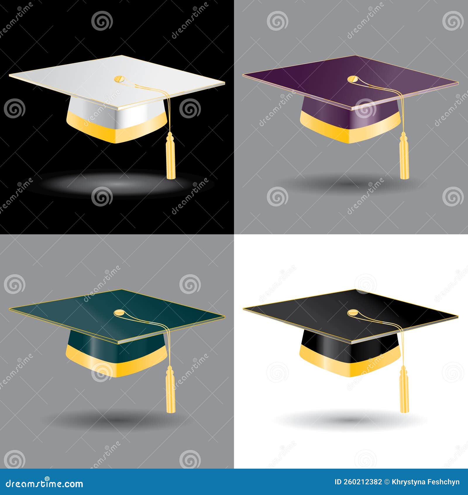 Graduation Student Caps with Golden Elements Stock Vector ...