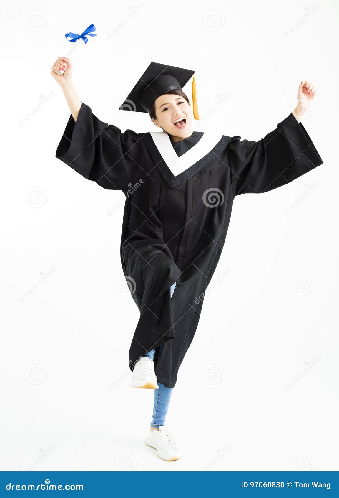 Graduation Student Dancing and Showing Diploma Stock Photo - Image of ...