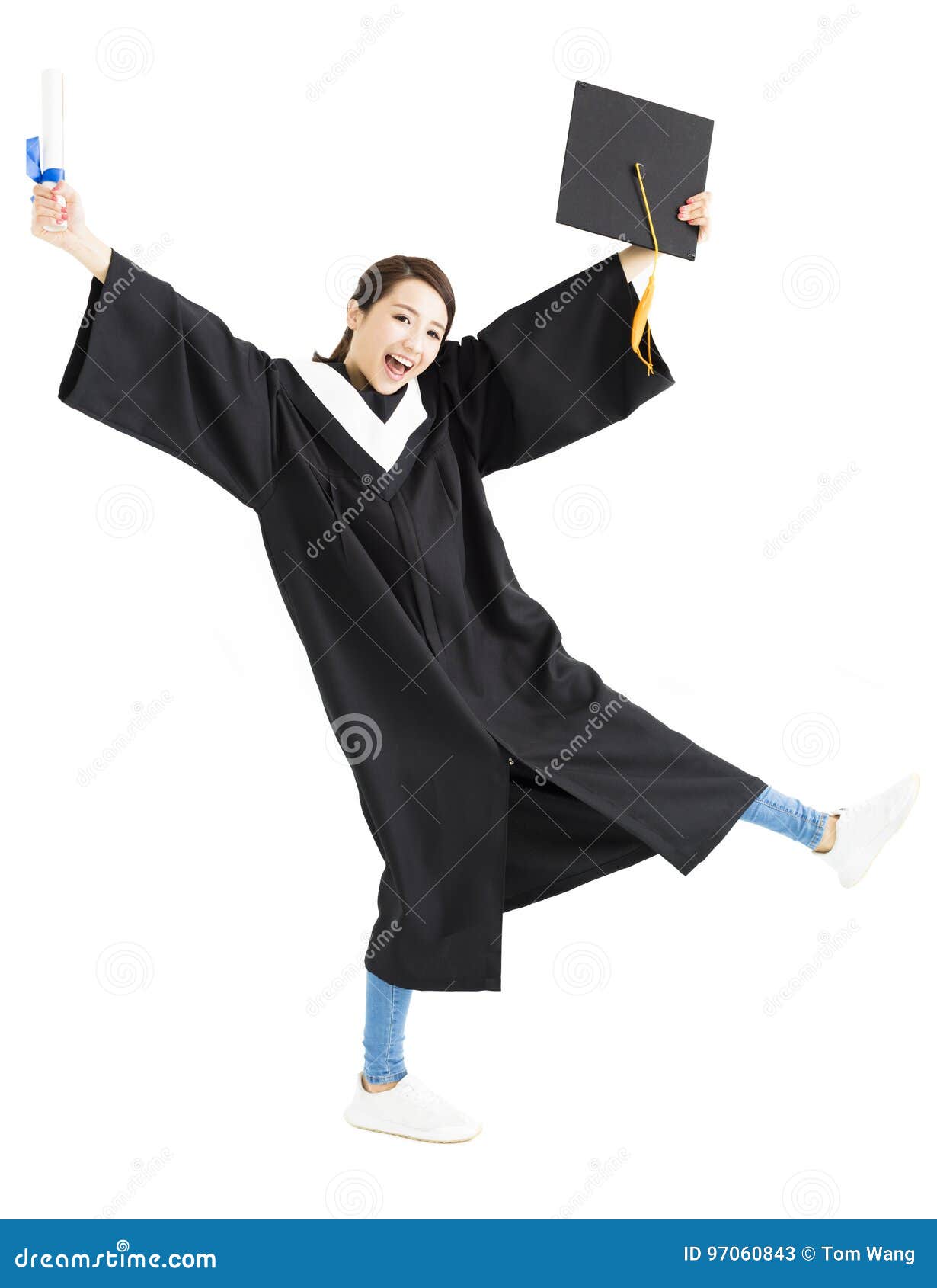 Graduation Student Dancing and Showing Diploma Stock Image - Image of ...