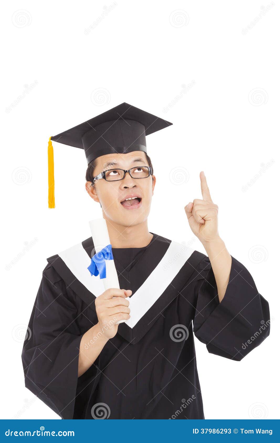 Graduation Student Thinking Some Ideas and Holding Diploma Stock Image ...