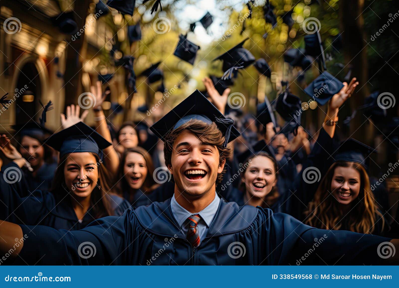 Graduation Students Throwing Their Caps into the Air, Graduation ...