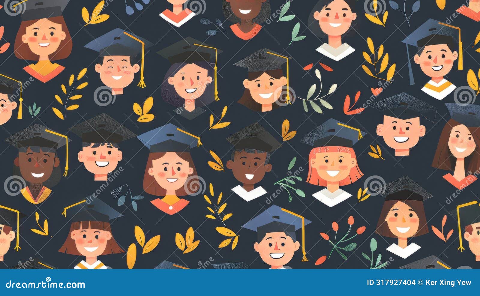 Graduation Theme Pattern with a Repeating Design of Graduates Smiling ...