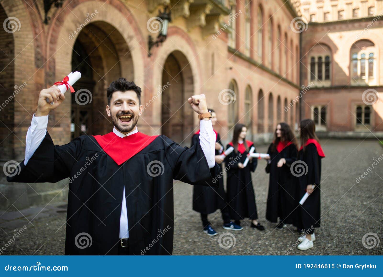Graduation Young Man in Front of a Group of Graduation Students Stock ...