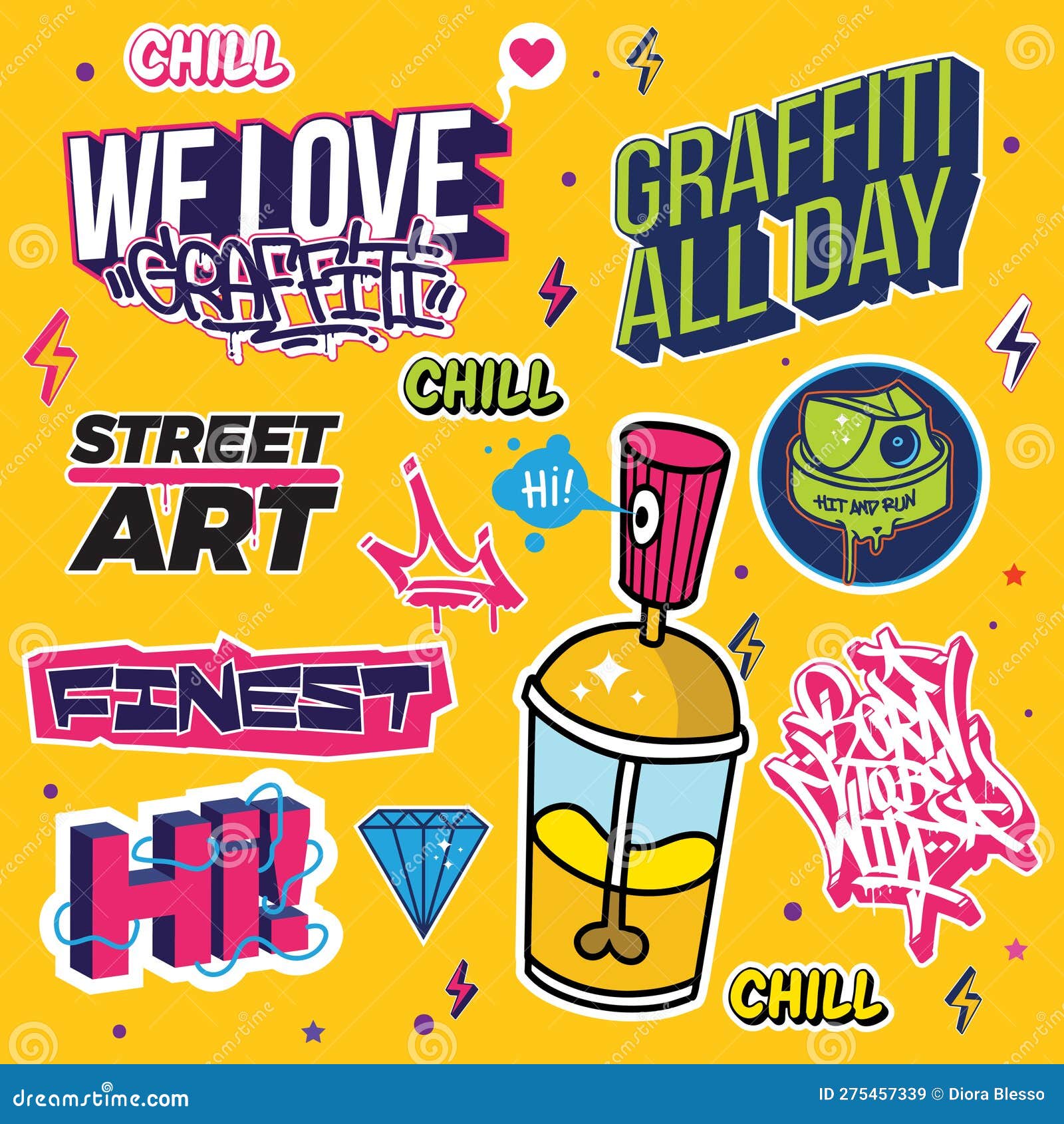 Colorful Graffiti Art Vector Sticker Pack Illustrations Stock Vector ...