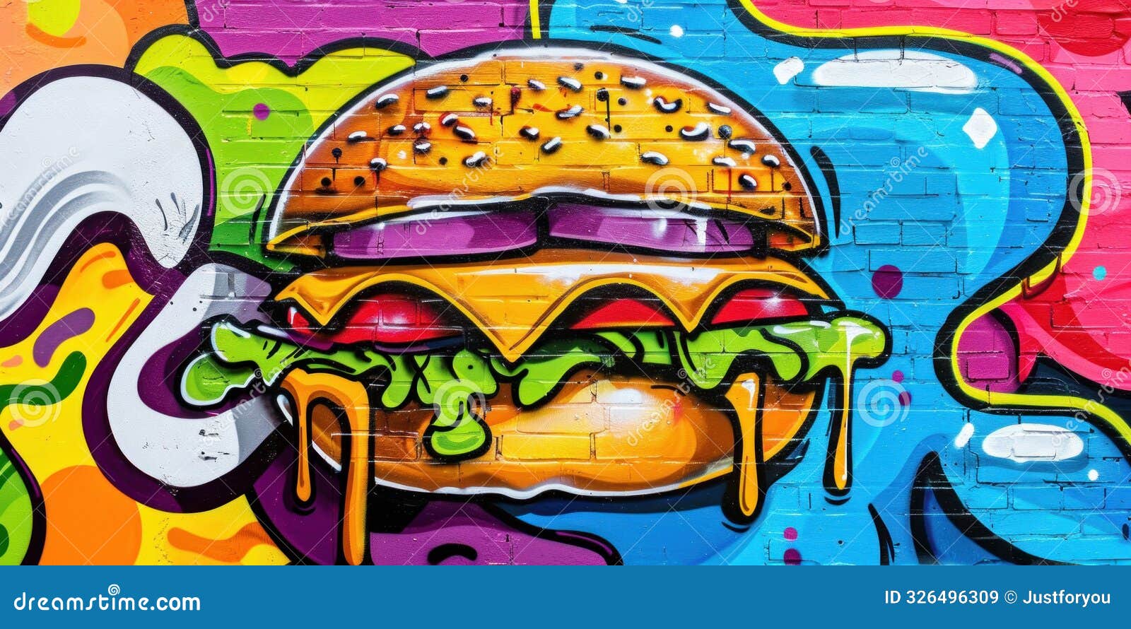 Graffiti Art of a Burger on Vibrant Wall. Generative Ai Stock ...