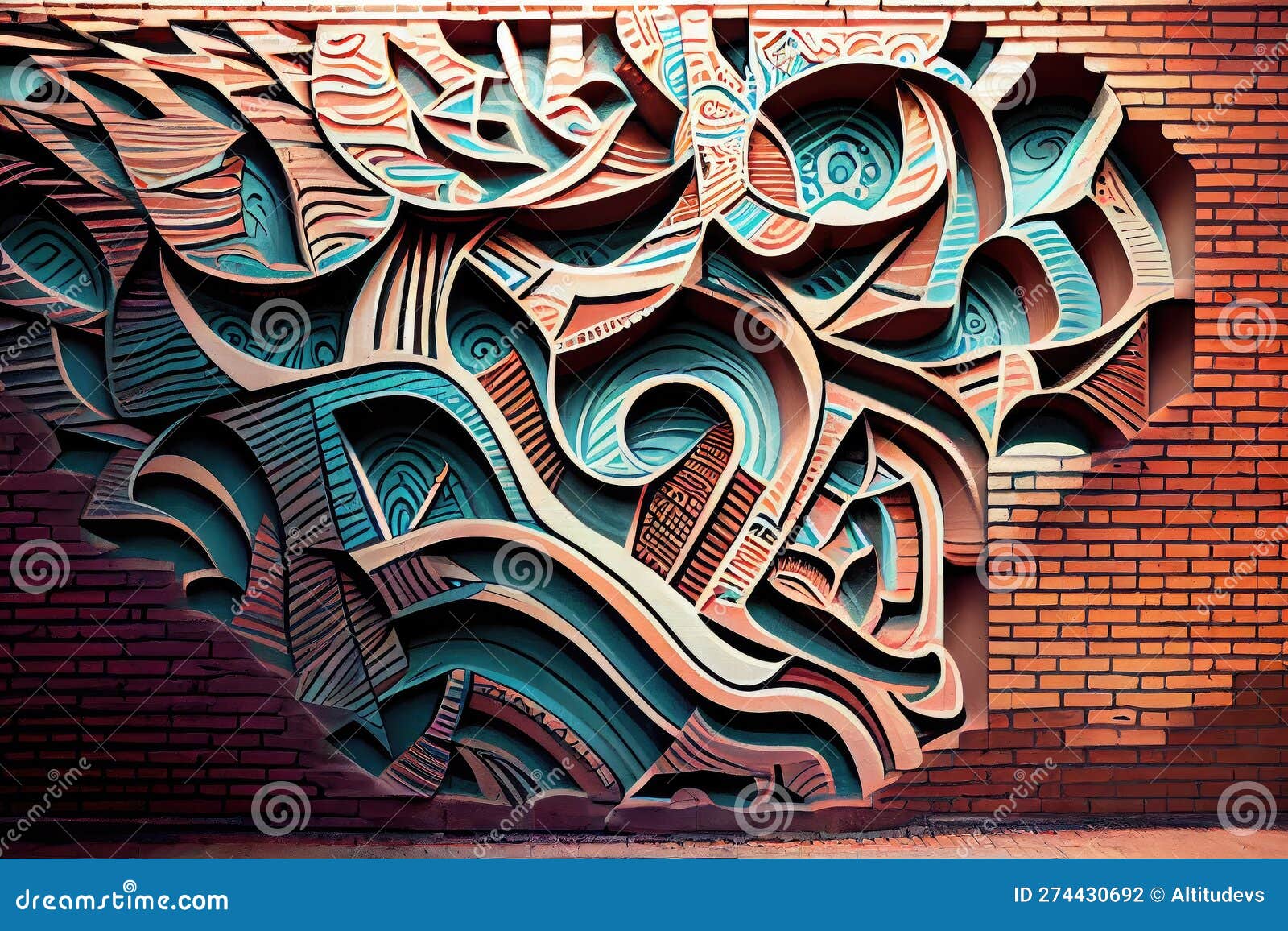 Graffiti Art of Intricately Designed Pattern on Brick Wall Stock ...