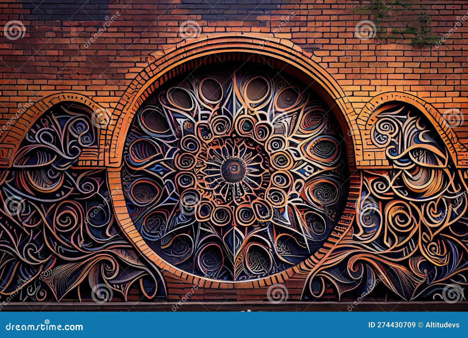Graffiti Art of Intricately Designed Pattern on Brick Wall Stock ...