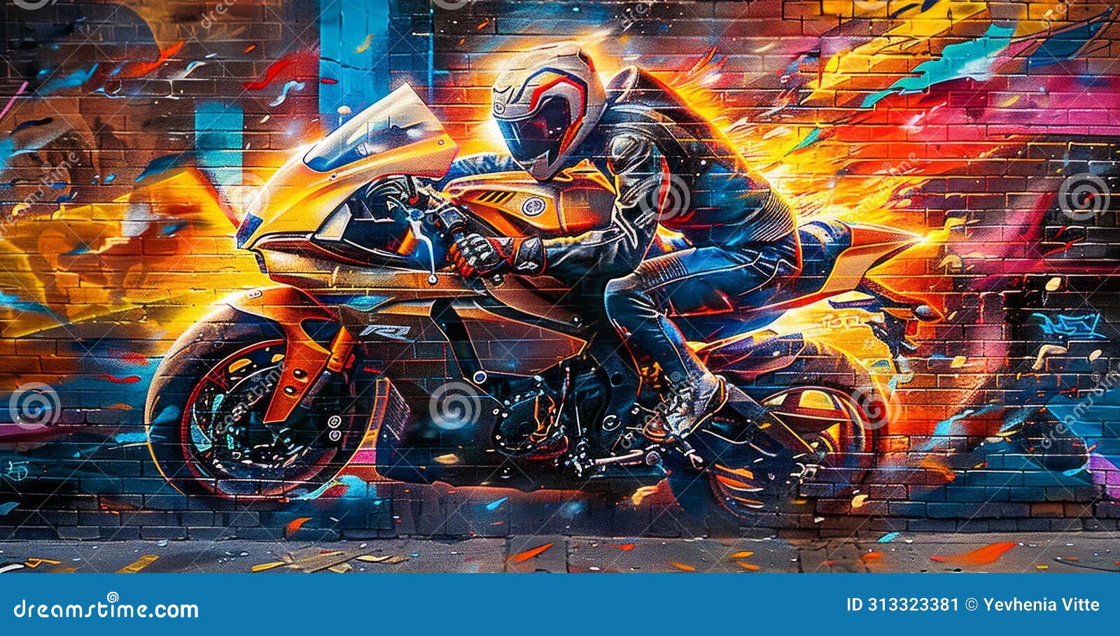 Graffiti Art of a Speeding Motorcycle. Generative Ai Stock Image ...