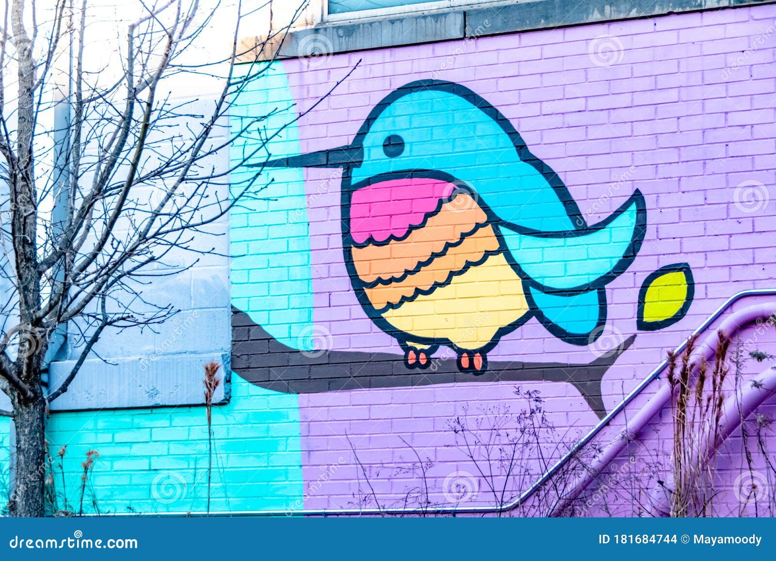 Graffiti Art Wall of a Colorful Bird on a Branch Editorial Stock Image ...