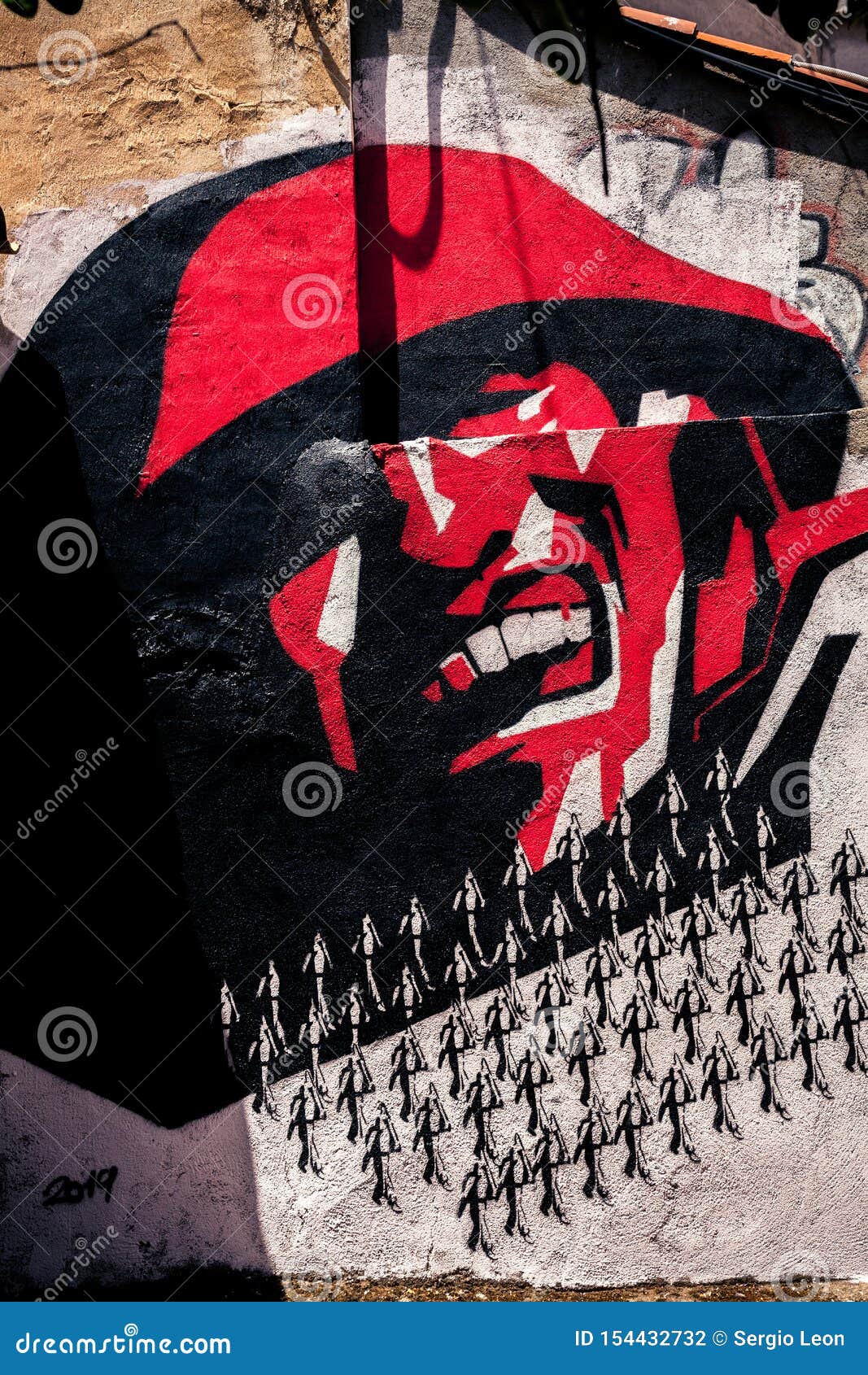 Artwork On Wall Graffiti With Crowd Of Immigrants Protesting For Their ...