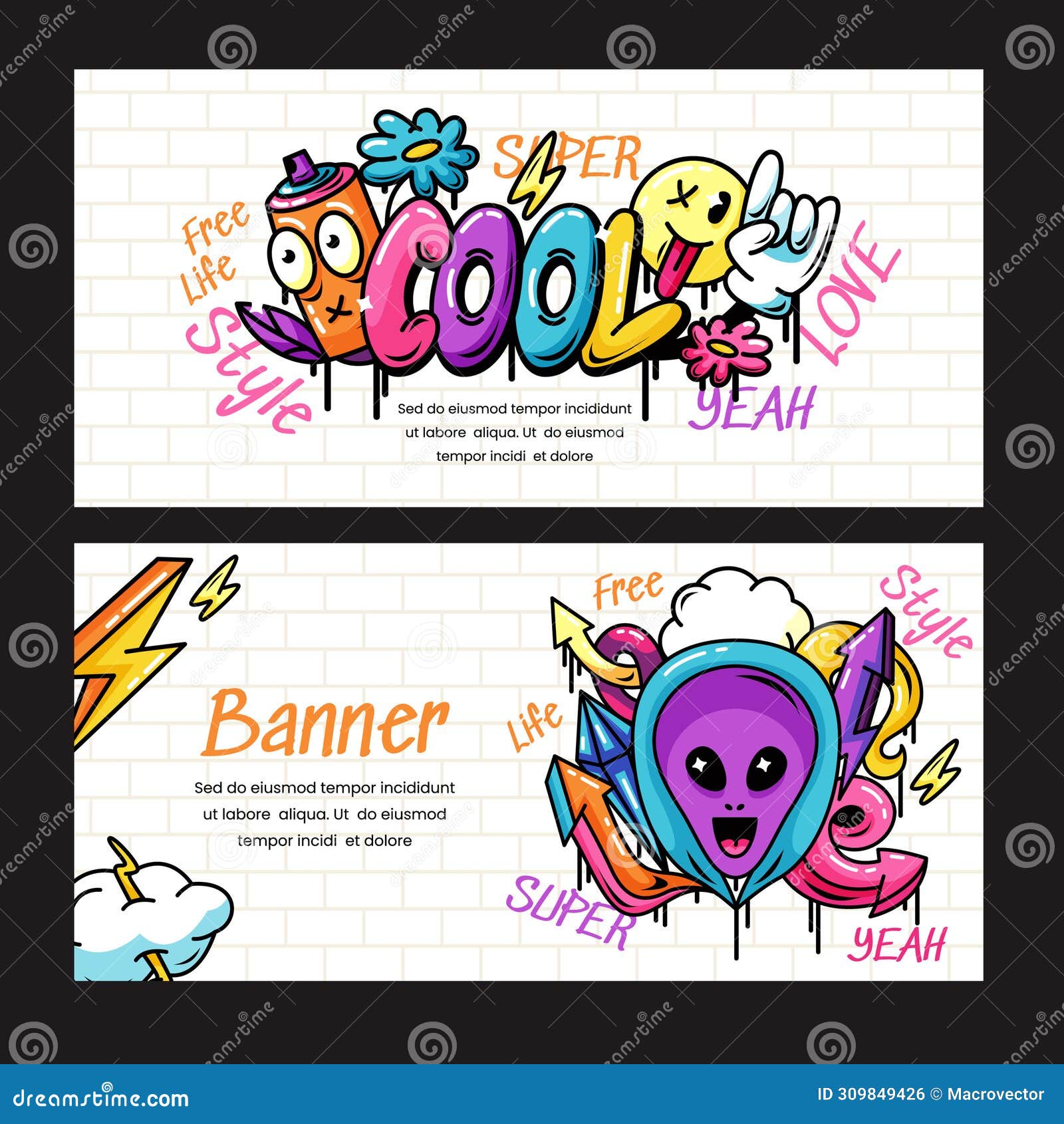 Graffiti Banners in Hand Drawn Design Stock Illustration - Illustration ...