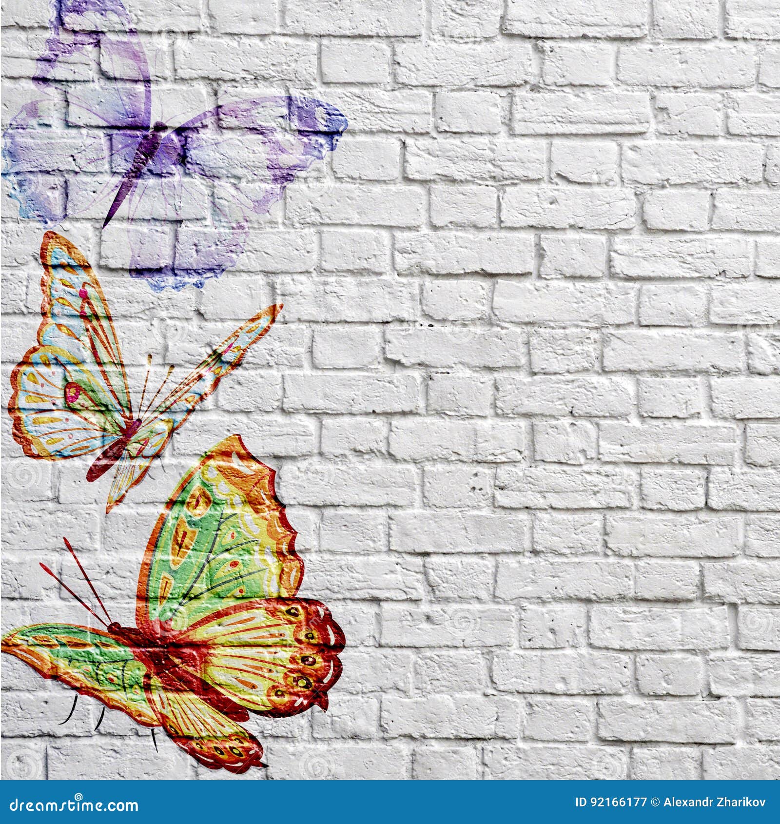 Graffiti Beautiful Butterflies on a Brick Wall Stock Illustration ...