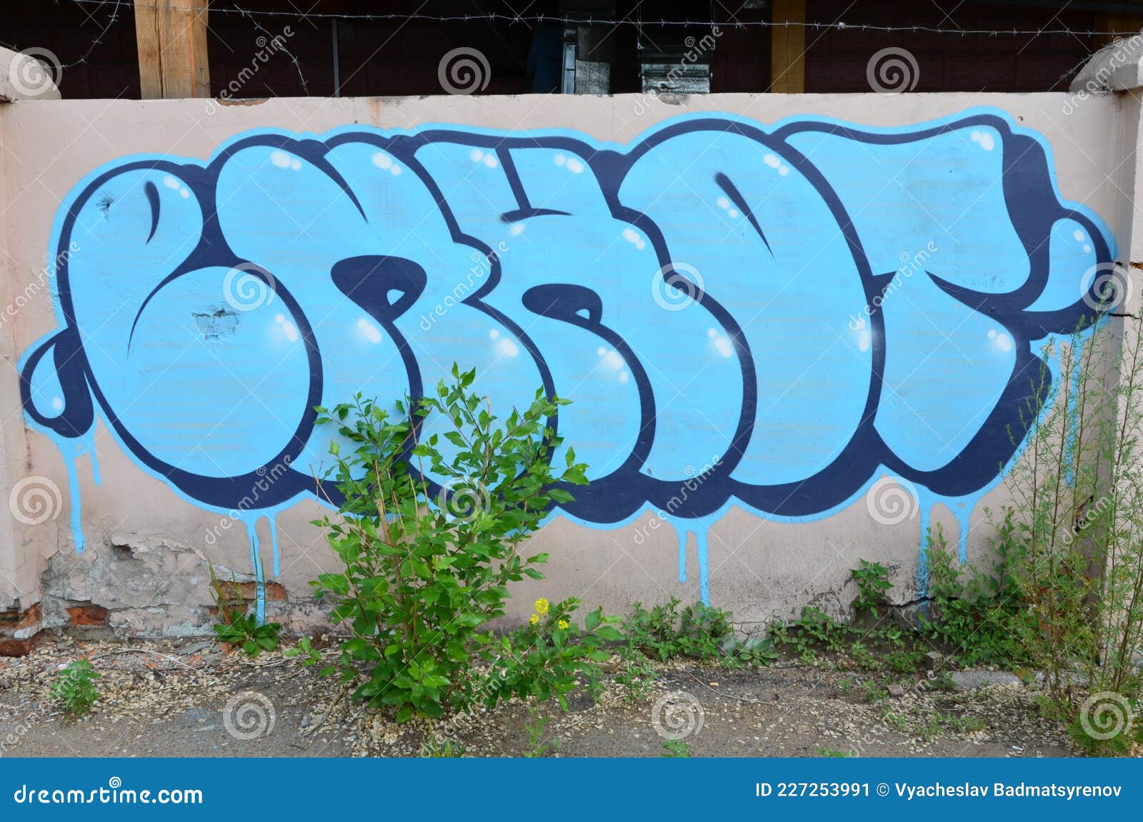 A Graffiti with Blue Letters on the Fence Editorial Photo - Image of ...