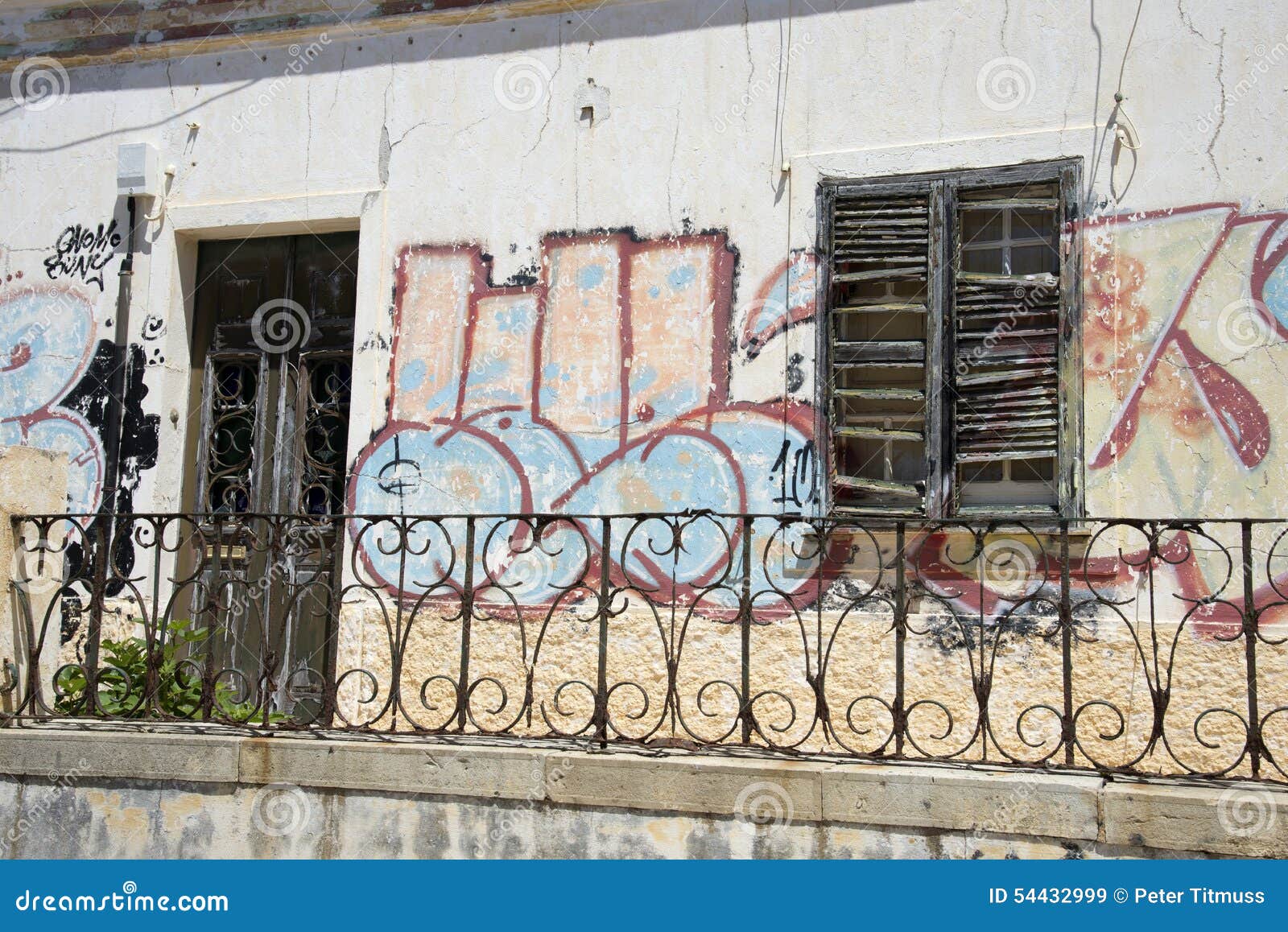Graffiti and Broken Window Shutters Stock Image - Image of damage, home ...