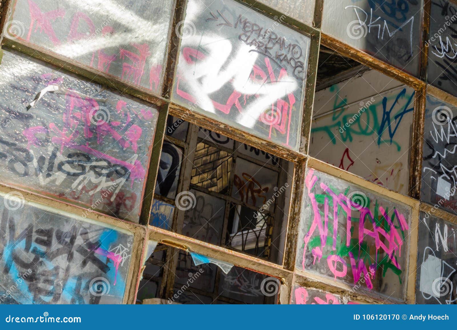 Graffiti on broken windows stock photo. Image of broken - 106120170
