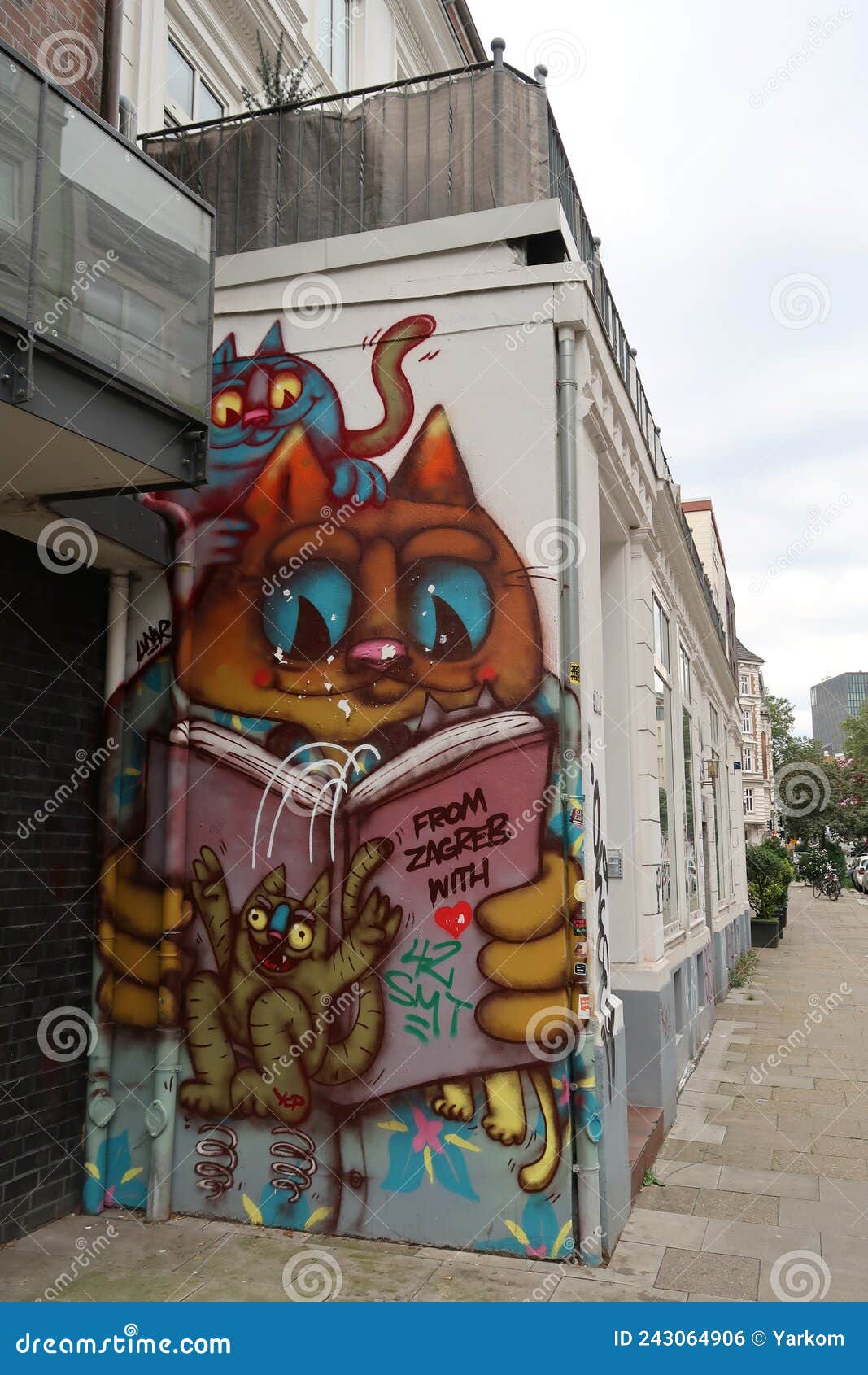 Graffiti with the Cat on the Building in Hamburg. Germany. Editorial ...