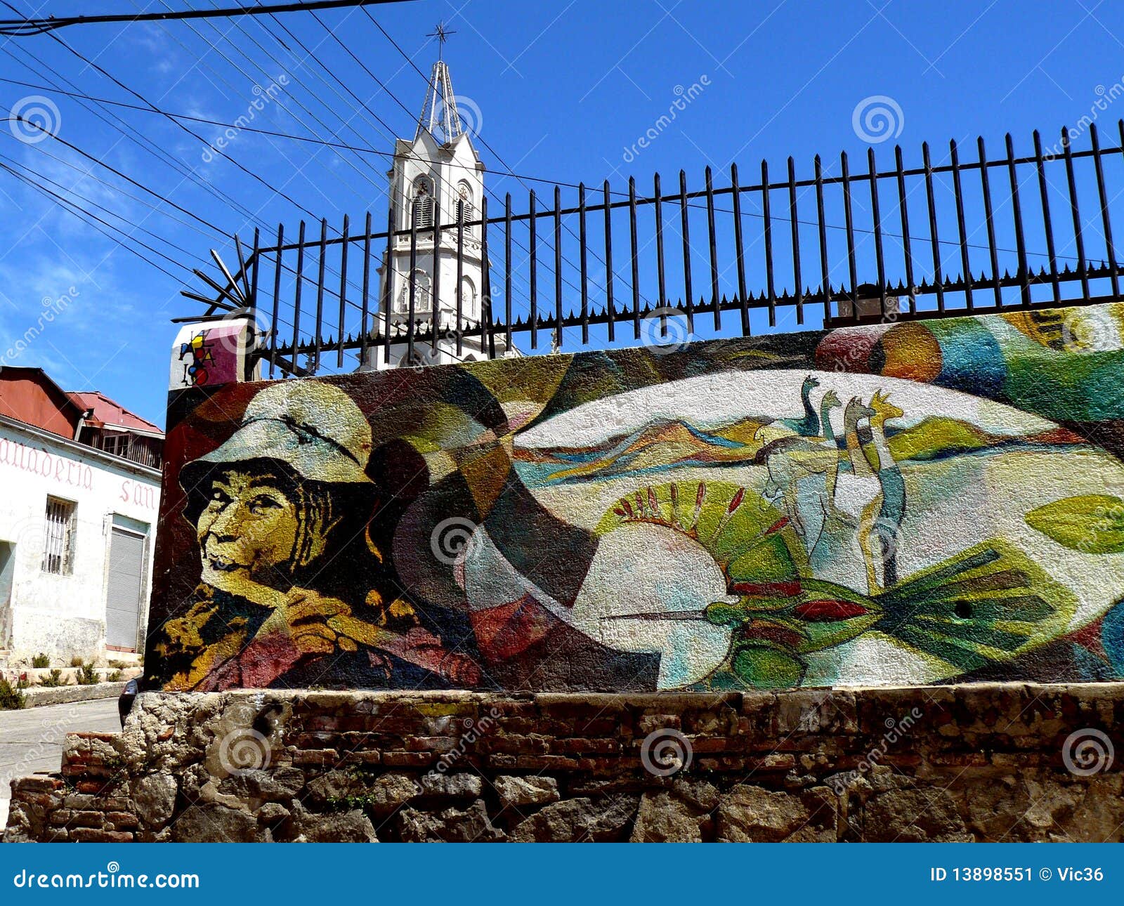 Graffiti and Church, Valparaiso Editorial Photo - Image of latin, cross ...