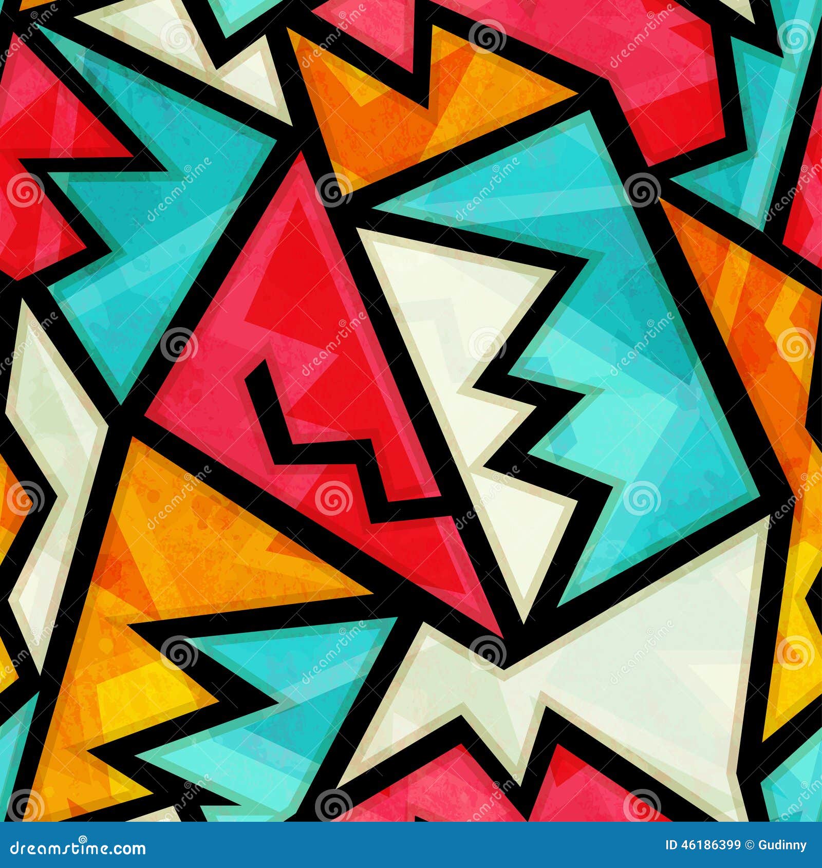 Graffiti Colorful Geometric Seamless Pattern with Grunge Effect Stock ...