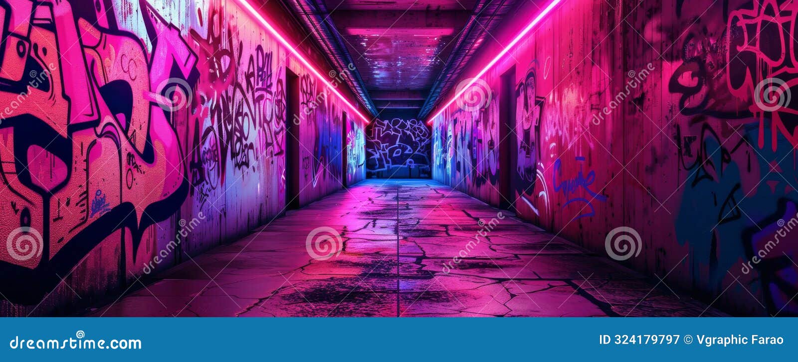 Graffiti Covered Alley with Neon Lights Stock Image - Image of artwork ...