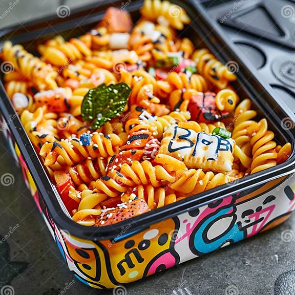 Graffiti-covered Bento Box with Pasta Art Stock Illustration ...