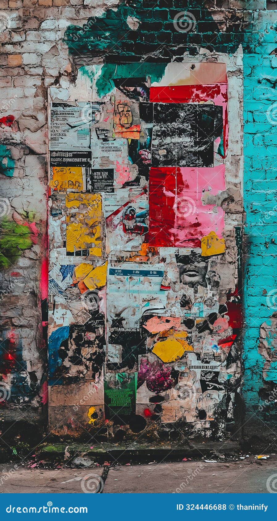 A Close Up of a Wall with a Bunch of Posters on it Stock Illustration ...