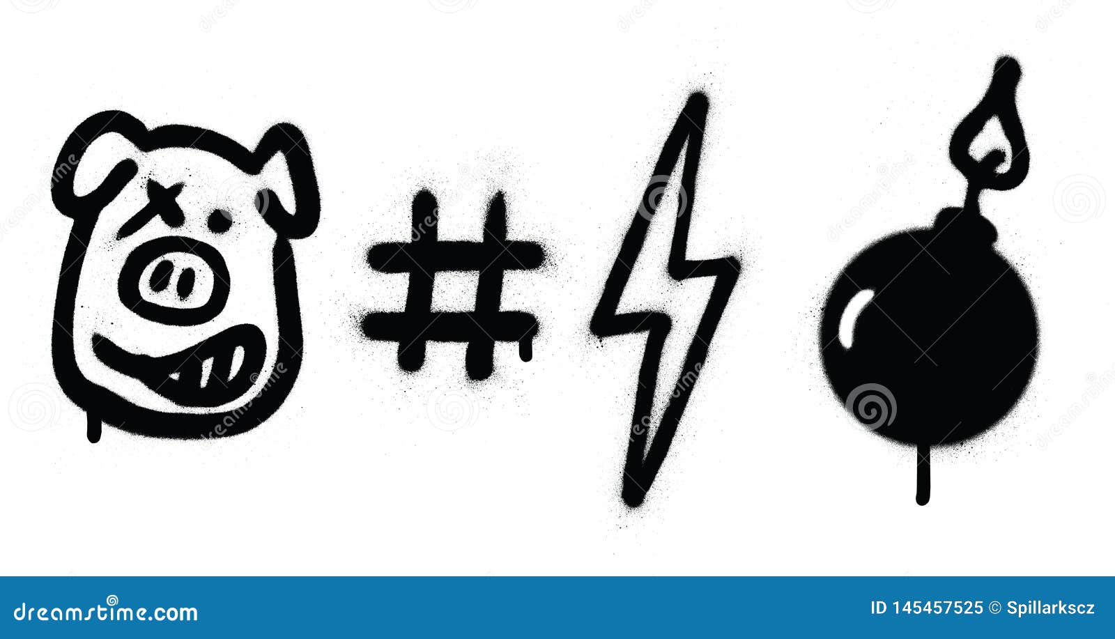 Graffiti Curse Symbols Sprayed In Black Over White Cartoon Vector ...