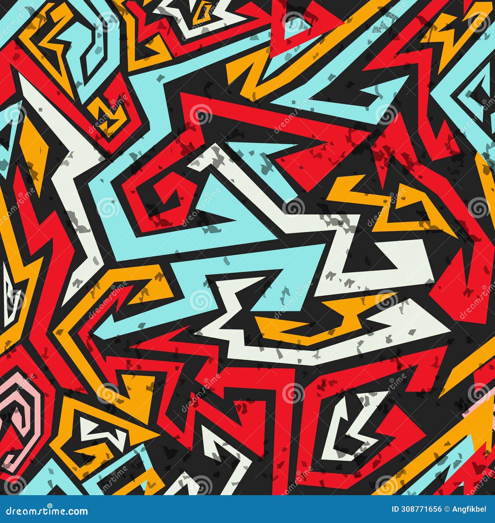 Graffiti Curves Seamless Pattern with Grunge Effect Art Stock Vector ...