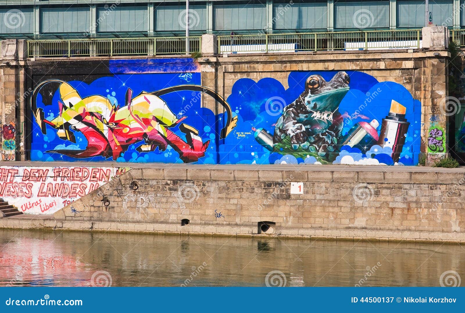 Graffiti. Danube Canal. Vienna. Austria Editorial Photography - Image ...