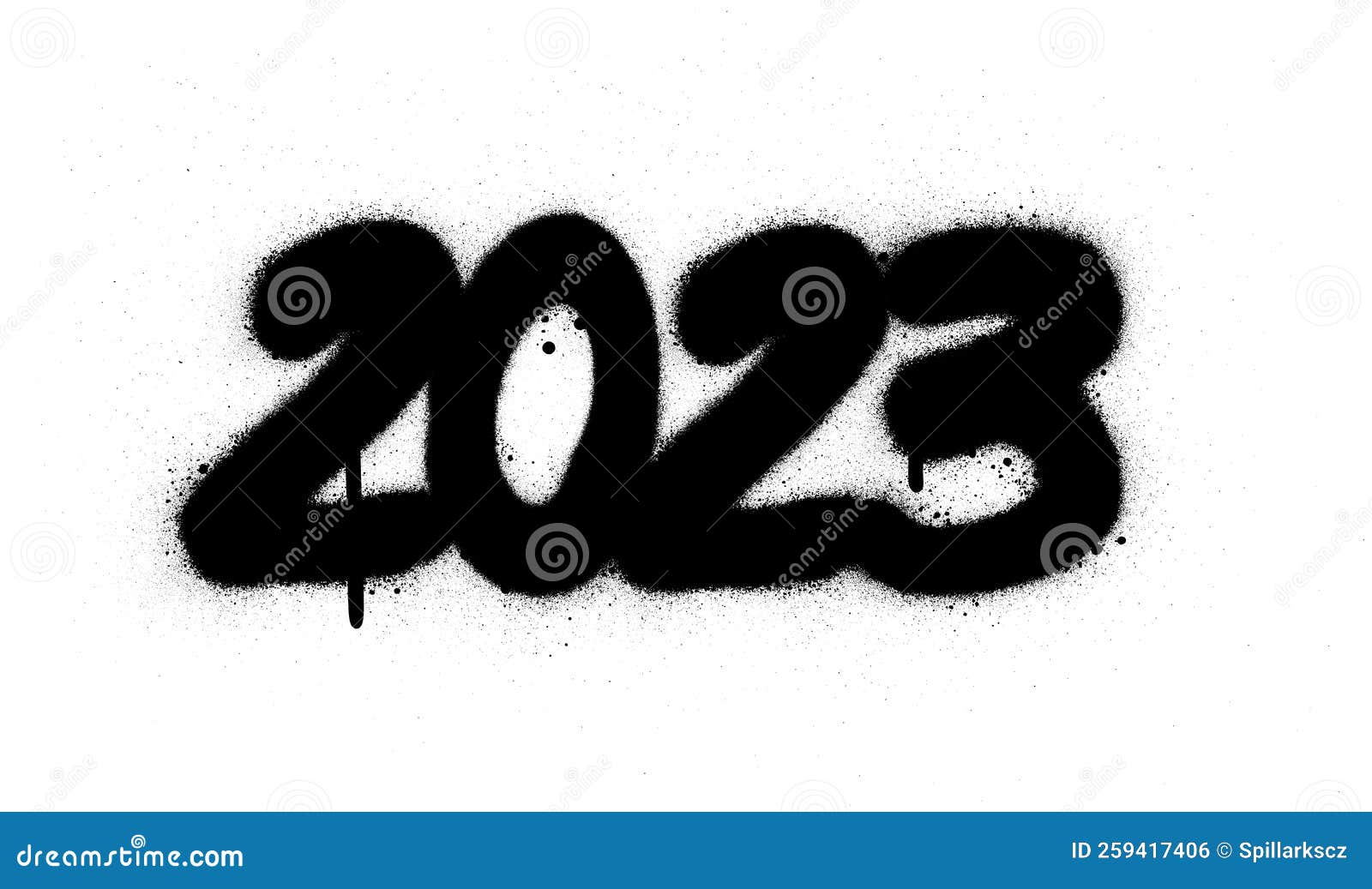 Set Of Graffiti 2023 Date Number Sprayed In Color Over Blue, Dark ...