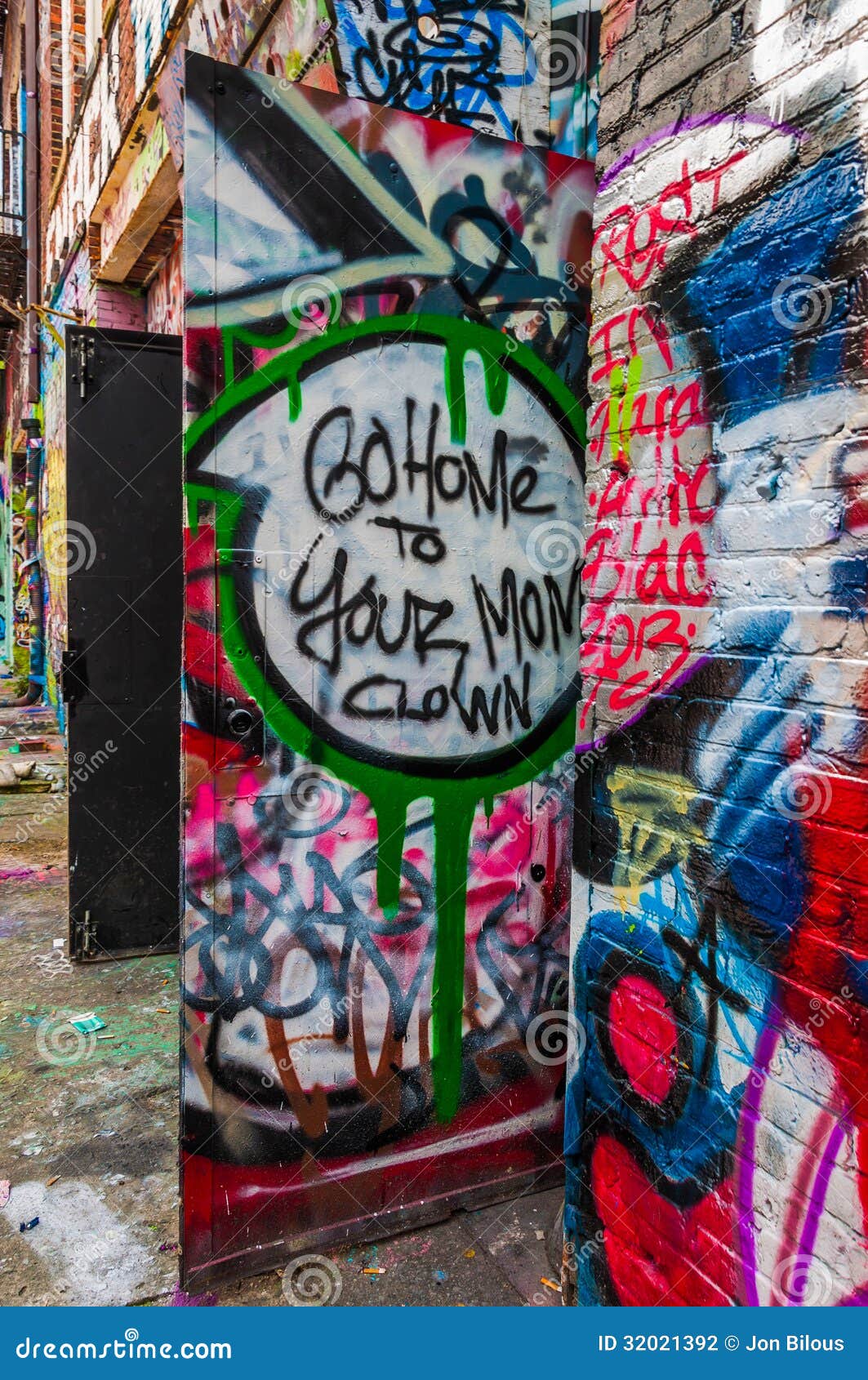 Graffiti on Doors in Graffiti Alley, Baltimore Stock Photo - Image of ...