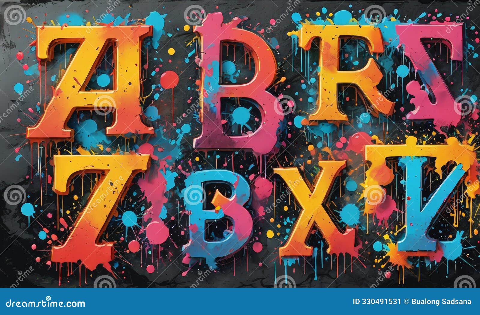 Graffiti Font with Splashs and Sprays Stock Illustration - Illustration ...