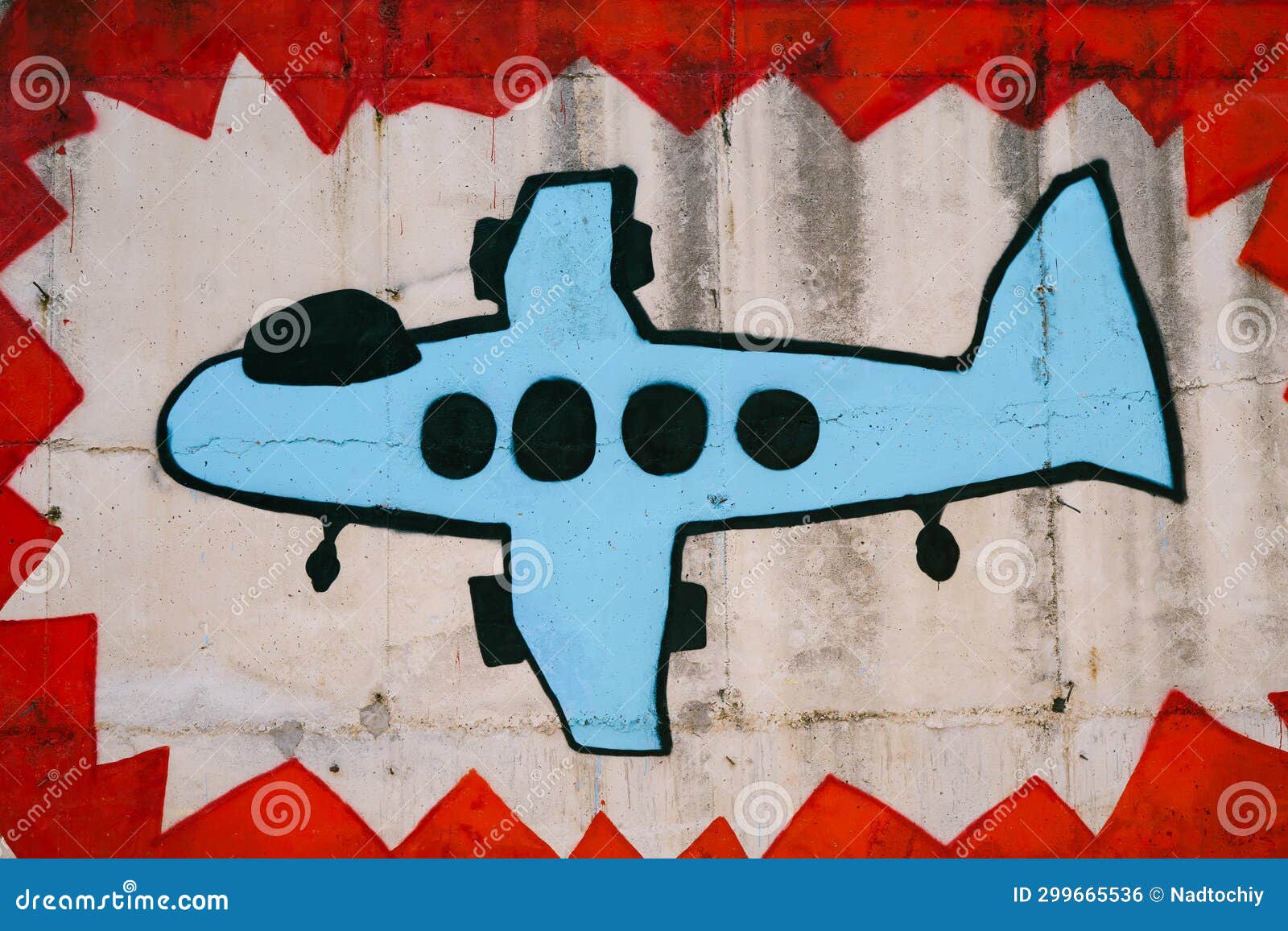 Graffiti in the Form of a Passenger Plane on a Concrete Wall Stock ...
