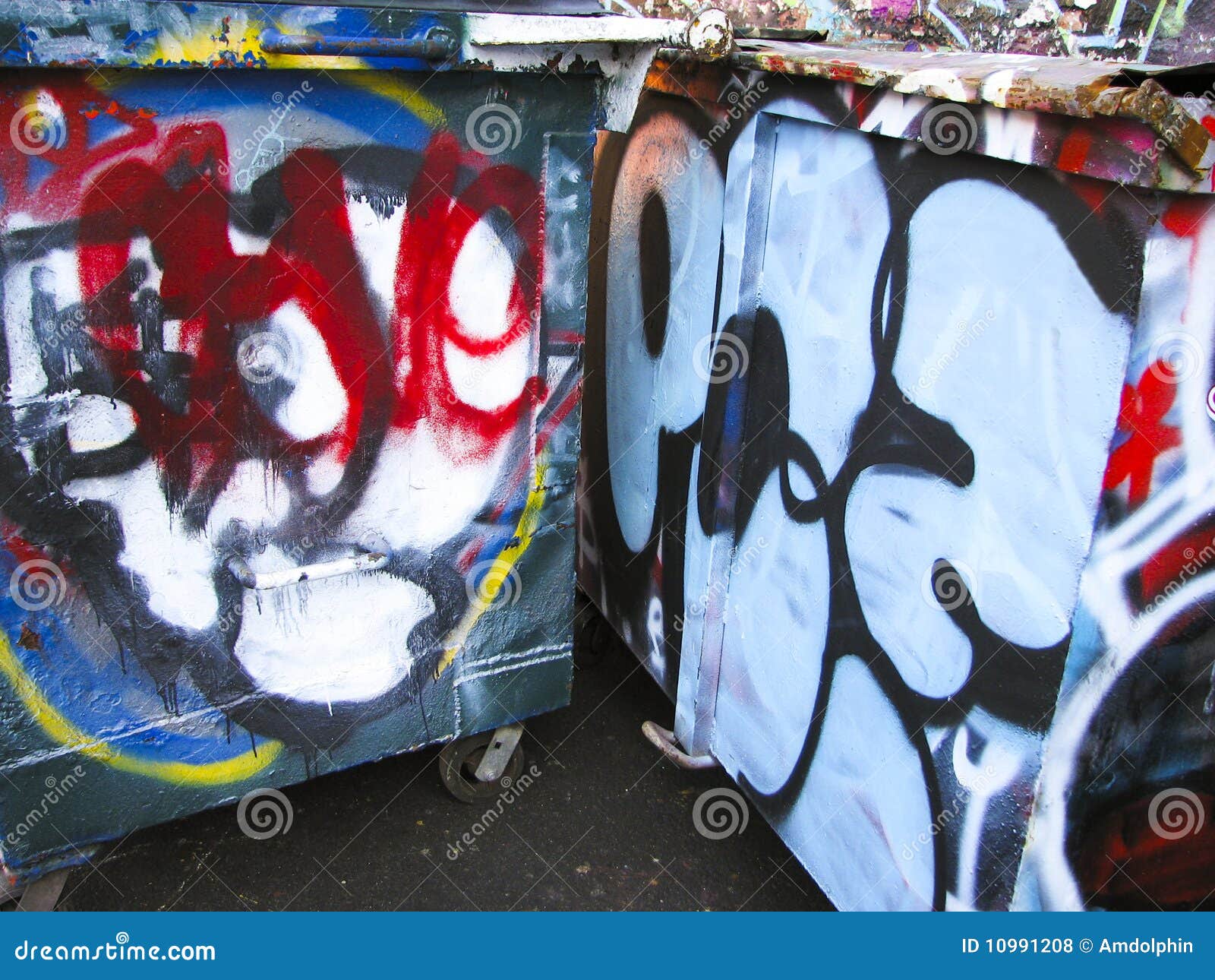 Graffiti on garbage bins stock photo. Image of colors - 10991208