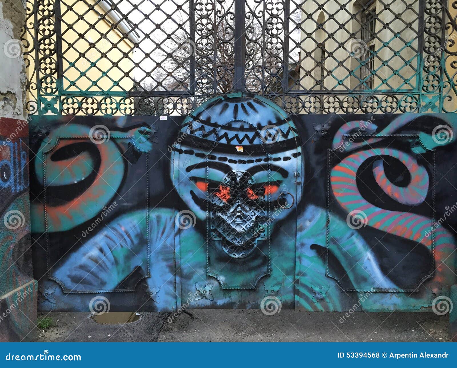 Graffiti on the gates editorial stock photo. Image of octopus - 53394568