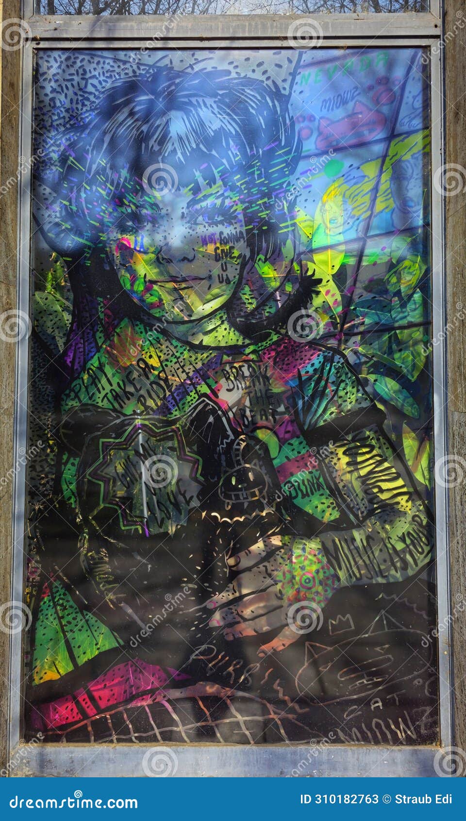 Graffiti on Glass on the Streets of Bucharest Editorial Stock Photo ...