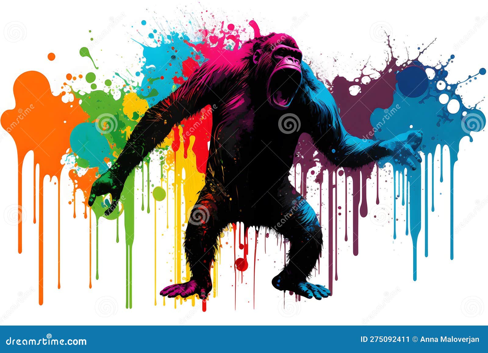 Graffiti with a Gorilla on the Wall with a Splash, Color Art Stock ...